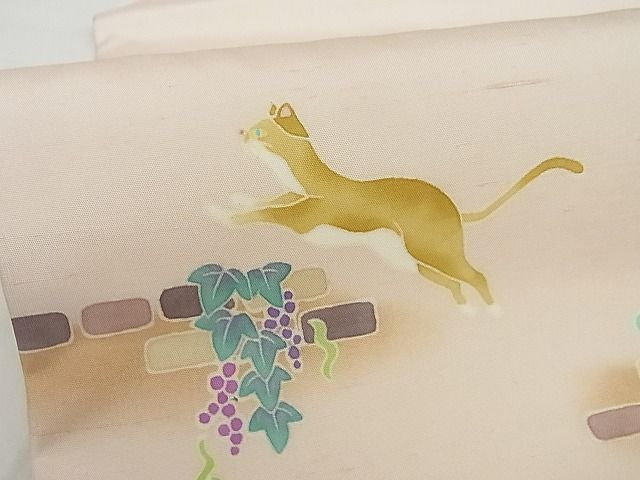 平和屋本店■極上　加賀友禅　佐藤賢一　九寸名古屋帯　加賀白山紬　散歩日和　証紙付き　正絹　逸品　KAAA10345kk4 平和屋本店□極上 加賀友禅 佐藤賢一 九寸名古屋帯 加賀白山紬 散歩日