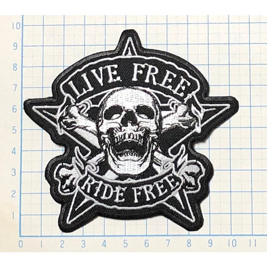 クロスボーン スカル ガイコツ LIVE FREE RIDE FREE【スカル ワッペン 刺繍 アイロンワッペン】 - メルカリ