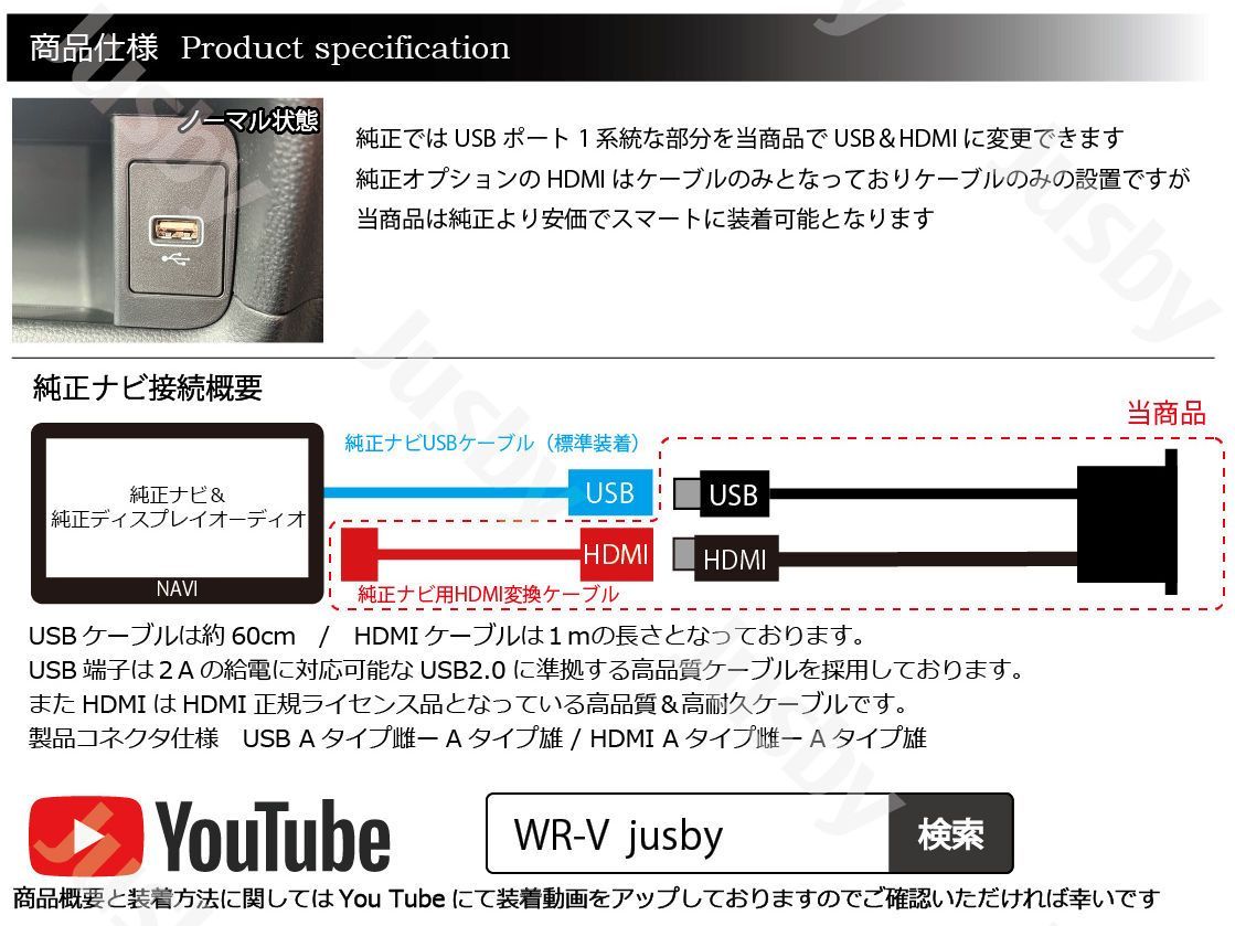 WR-V DG5型 ホンダ (純正ナビ用) USB HDMIソケット&ケーブル+Eタイプ HDMI入力 アダプタ ミラーリング LXM-242ZFNi LXM-245ZFEi パーツ ...