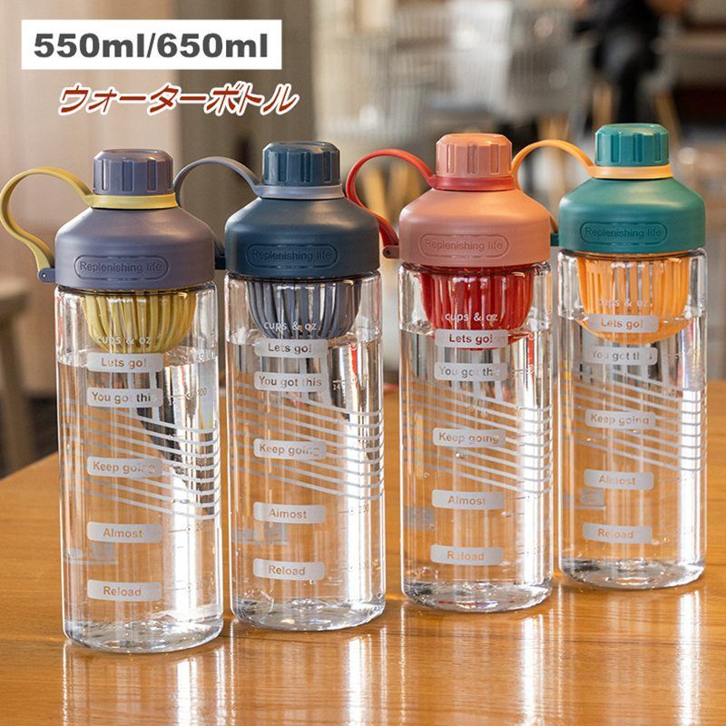 ウォーターボトル 水筒 550ml 650ml 直飲み スポーツボトル 透明 大人 ウォーター ボトル 子供 キッズ 目盛り 漏れない 超軽量 おしゃれ 可 - メルカリ