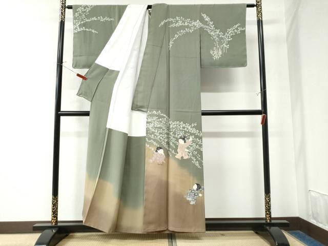 平和屋着物●十日町友禅作家　関口遼一　訪問着　童子遊び　暈し染め　正絹　逸品　未使用　CAAW7495yc 平和屋着物○十日町友禅作家 関口遼一 訪問着 童子遊び 暈し染め 正絹