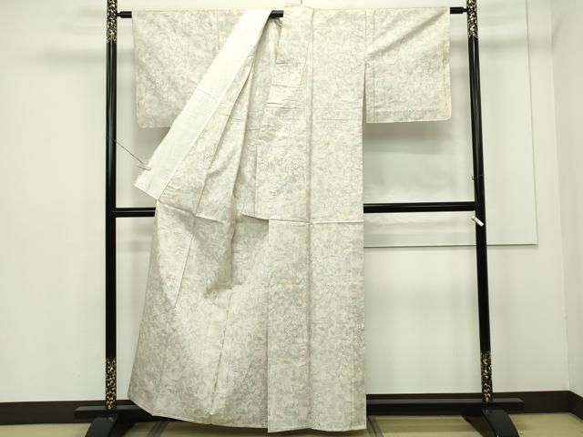 平和屋本店□極上 本場大島紬 白大島 単衣 草花文 逸品 未使用