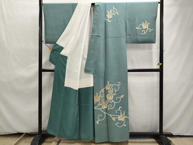 平和屋着物▽訪問着　単衣　草花シルエット　正絹　逸品　DAAS0329az 平和屋着物▽訪問着 単衣 草花シルエット 正絹 逸品 DAAS0329az
