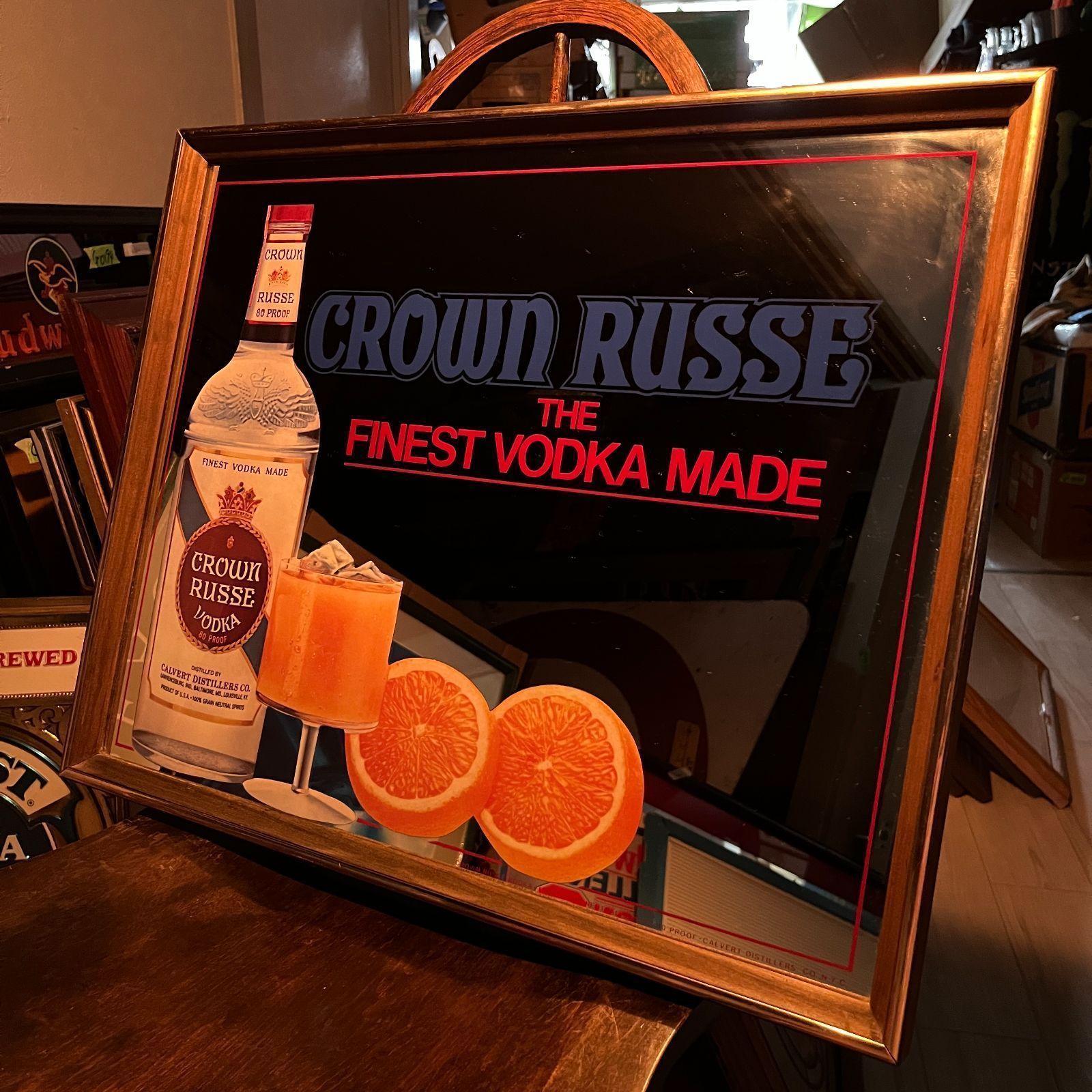 【パブミラー】1990s " Crown Russe (クラウンルッセ) Pub Mirror " Vodka Bar Mirror バー ...