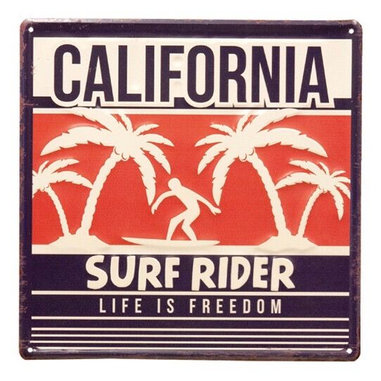 《3001》新品 レトロ エンボス ブリキ看板 ★CALIFORNIA Surf Rider★ サーフ サーフィン ヤシ ハワイ ...
