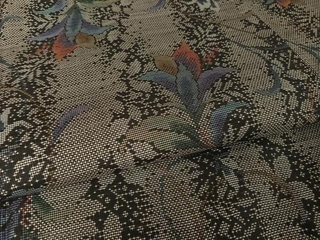 平和屋着物●本場大島紬　純泥染　手織　9マルキ　更紗花文　興紬商店謹製　証紙付き　正絹　逸品　AAAV9094np 平和屋着物○本場大島紬 純泥染 手織 9マルキ 更紗花文 興紬商店謹製