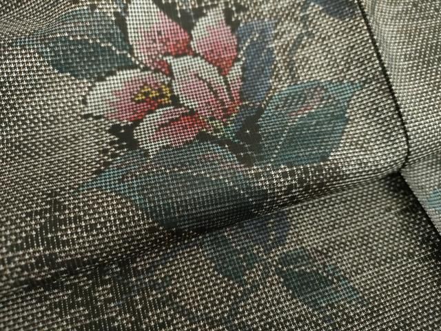 平和屋着物○本場大島紬 9マルキ 古代染色純泥染 花唐草文 高橋一郎絹