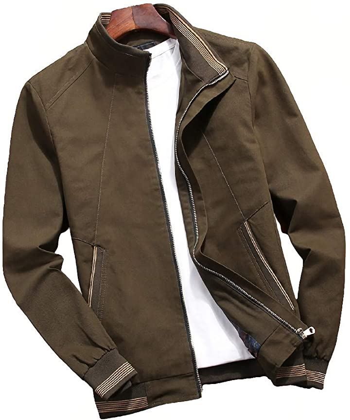 aspersio アスペルシオ ブルゾン ジップ ノーカラー ジャンパー メンズ ジャケット カーキ色( カーキ, M) - スピード発送 ...