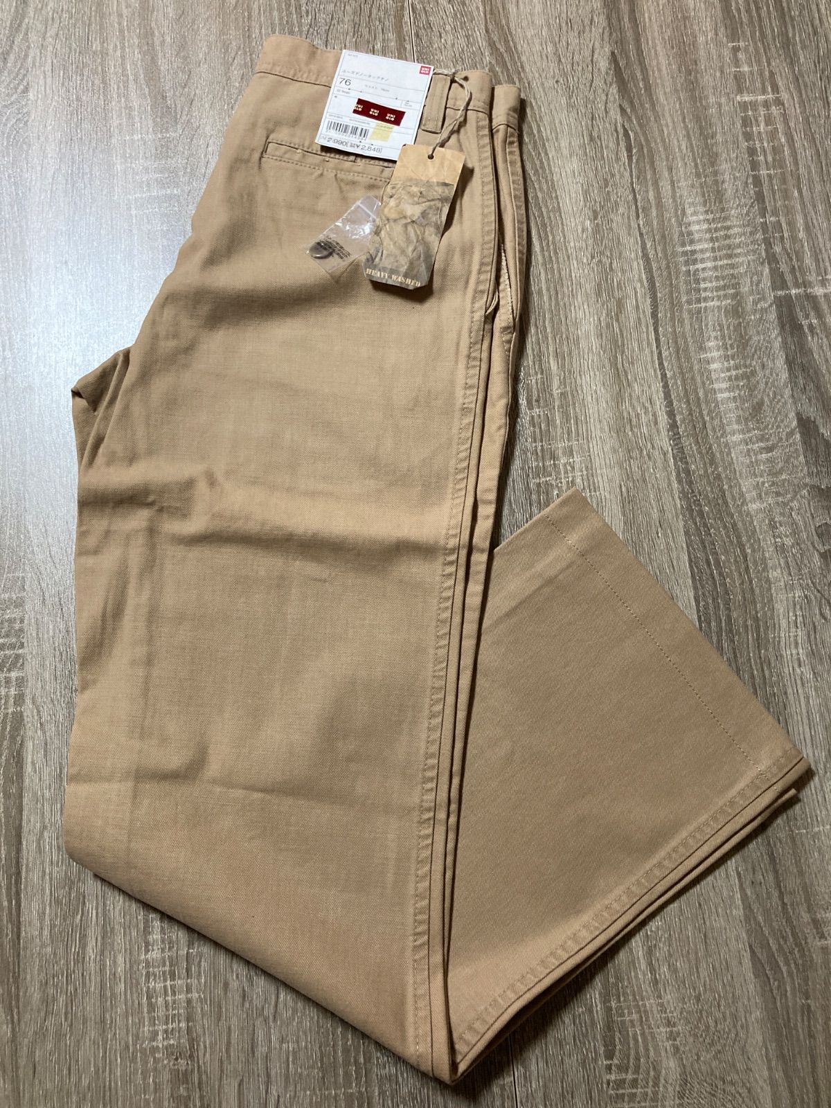 古着.未使用！OLD -UNIQLOユーズド ノータックチノ W76 L76 ベージュ32 新品タグ付！ - メルカリ