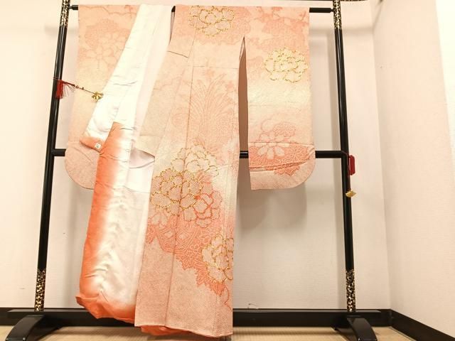 平和屋着物▽上質な紬 単衣 草花文 正絹 逸品 DAAV5440az