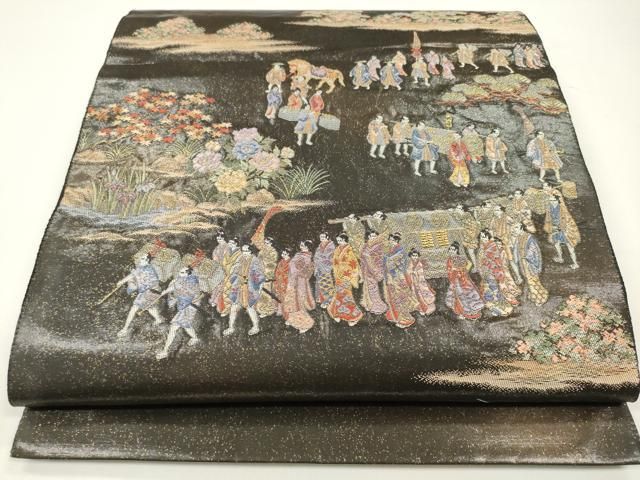 平和屋着物○太鼓柄袋帯 組紐間道 金糸 正絹 逸品 AAAQ7658wj