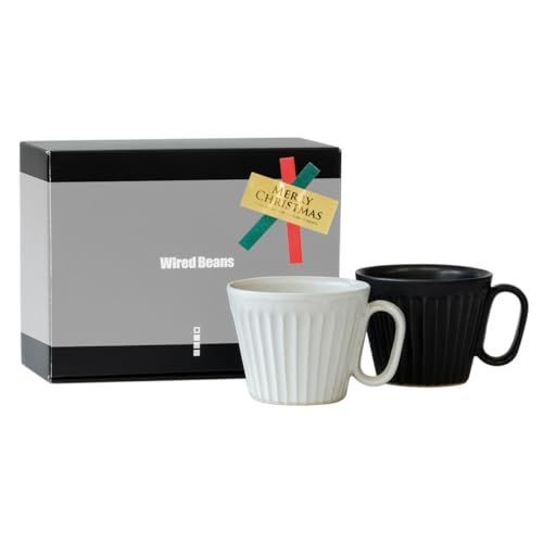 00. クリスマス ラッピング ホワイトマットブラックマット Wired Beansワイヤードビーンズ 生涯を添い遂げるマグ 笠間焼 しのぎ マグカップ 240ml ペアセット ホワイトマット ...