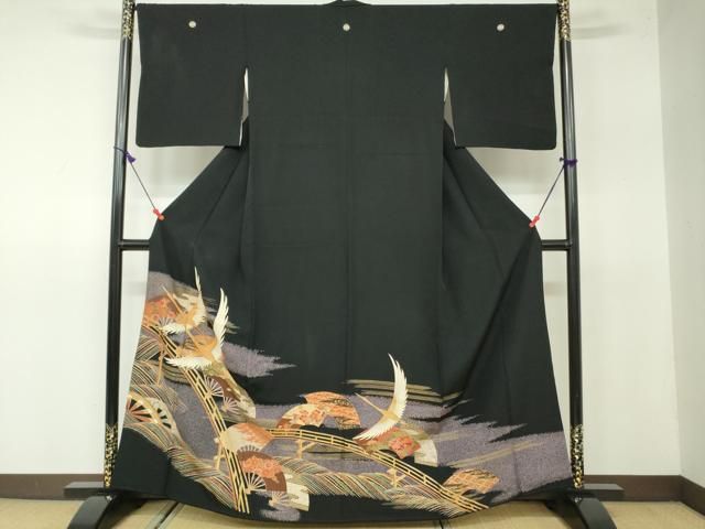 平和屋着物□黒留袖 鳳凰花車文 群鶴 金彩 洗える着物 AAAZ6053cs