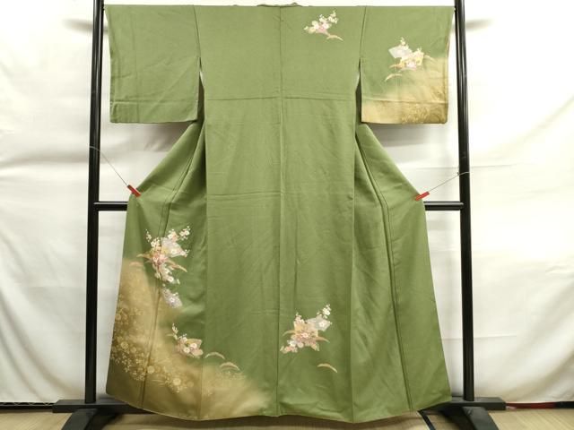 平和屋着物○訪問着 久保忠男 草花文 暈し染め 金通し地