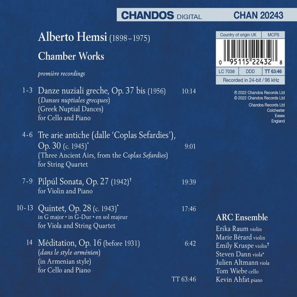 英CD ARC Ensemble, Alberto Hemsi Chamber Works CHAN20243 Chandos /00110 ...
