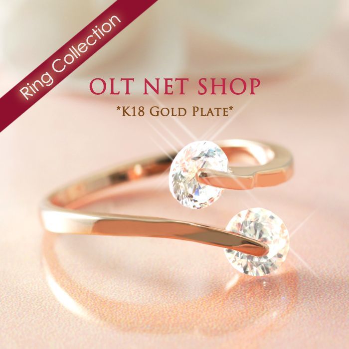 指輪 リング レディース 2石 ジルコニア CZ ダイヤ シンプル 18金 18k コーティング ピンクゴールド K18GP 【商品番号：r3】 - メルカリ