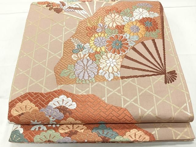 平和屋着物＊夏物 六通柄袋帯 芝文 銀糸 正絹 逸品 未使用