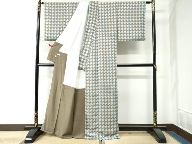 平和屋着物□極上 夏物 紗紬 十字絣 灰色地 逸品 CZAA3169s5