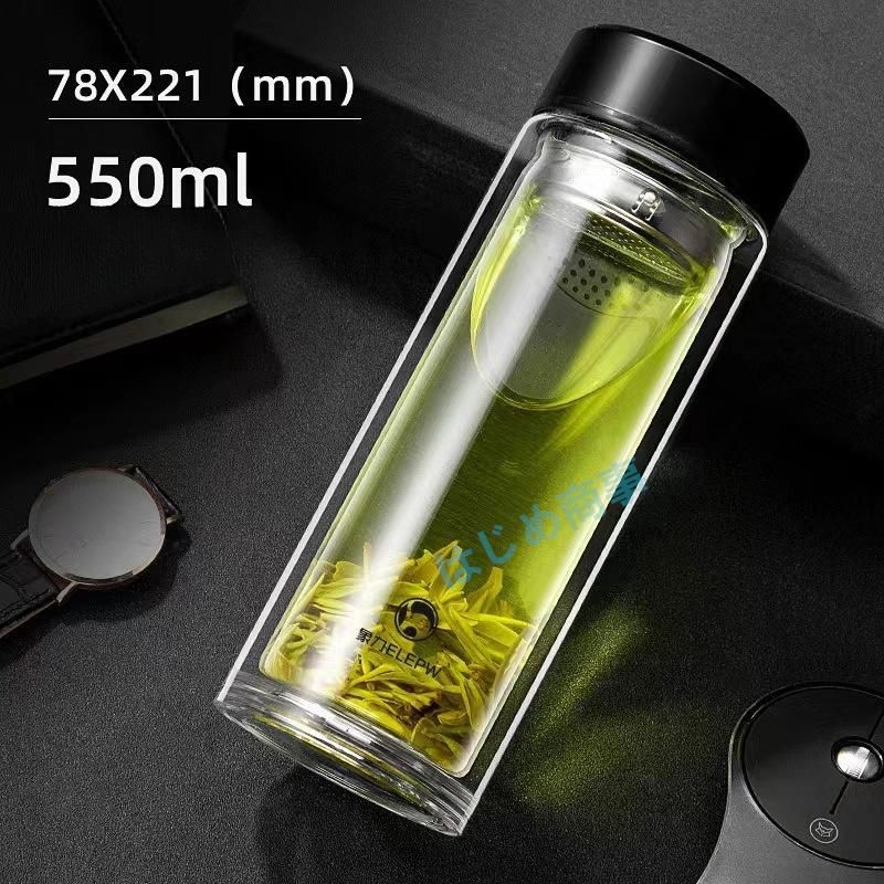 500ml 二重ガラス製ウォーターボトル 耐熱・茶こし付き 漏れ防止 直飲み可能 - メルカリ