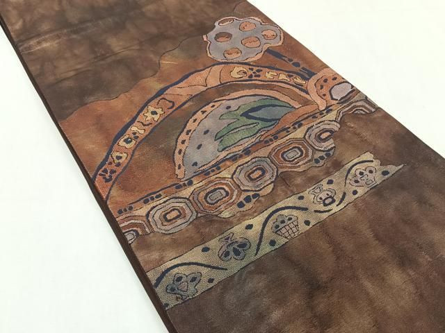 平和屋着物◎太鼓柄袋帯 錦 二重箔織 幾何学文 正絹 逸品 CAAY3926xi