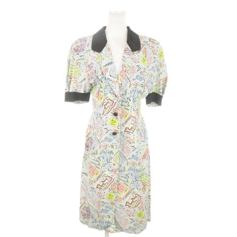 フェンディ FENDI 365 BY CONTIR シャツワンピース ミモレ ロング オープンカラー 半袖 レイヤード 絹 シルク 麻 リネン ...