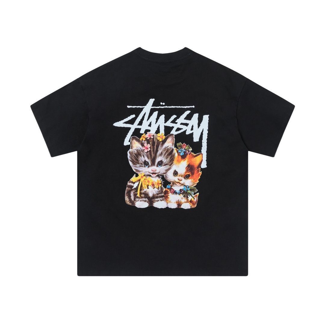 新品stussy ストゥッシーアメリカンラッシュマークゆったりタイプ半袖Tシャツkittens tee 3 D猫キャラクタープリントTシャツ ...