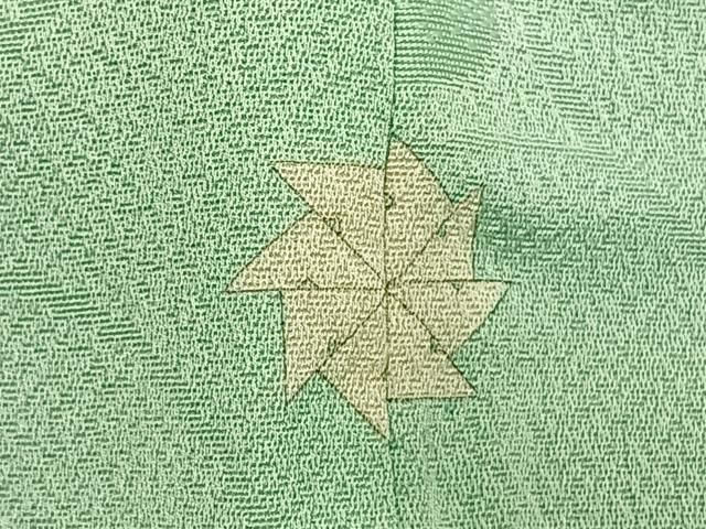 平和屋着物▽上質な色無地 単衣 唐草地紋 青竹色 正絹 逸品 AAAW1426fy