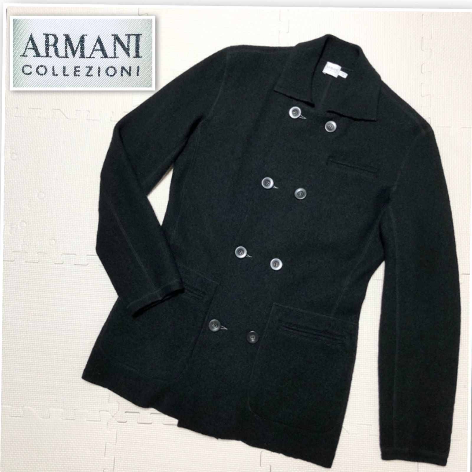 未使用同然 ARMANI COLLEZIONI アルマーニ コレツィオーニ ウールメルトンダブルコート sizeM ブラック 香港製 ...