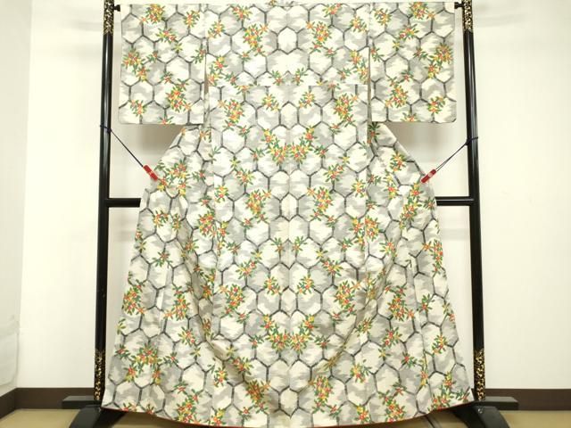 平和屋着物▽上質な紬　単衣　霞文　正絹　逸品　CAAU3841xi 平和屋着物○上質な紬 霞文 正絹 逸品 CAAU9878vf