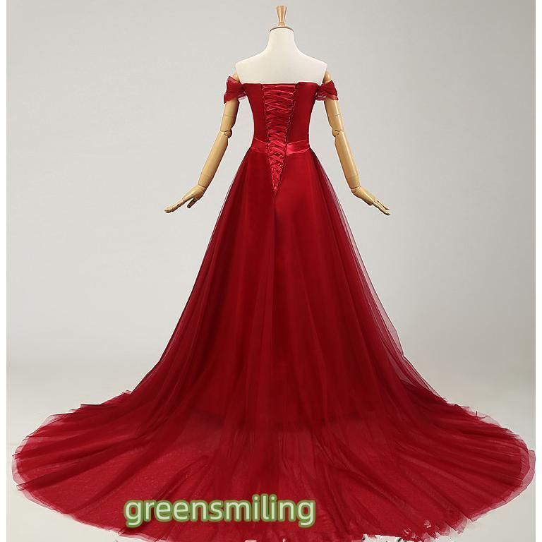 送料無料カラードレス ワインレッド ロングドレス パーティードレス 赤