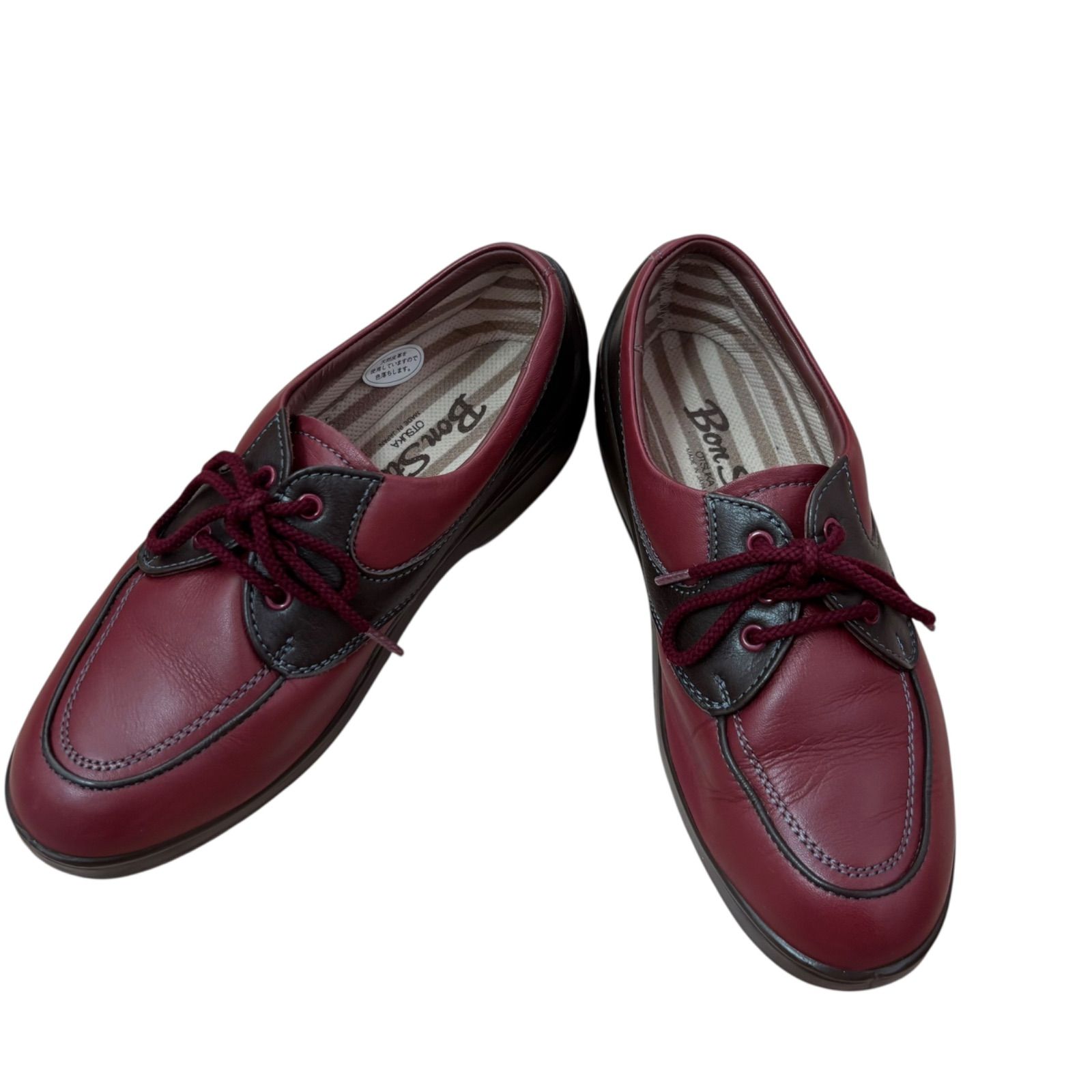 Z1414 【美品】Bon Step ボンステップ レザー コンフォートスニーカー ボルドー レディース サイズ22cm EEE - メルカリ