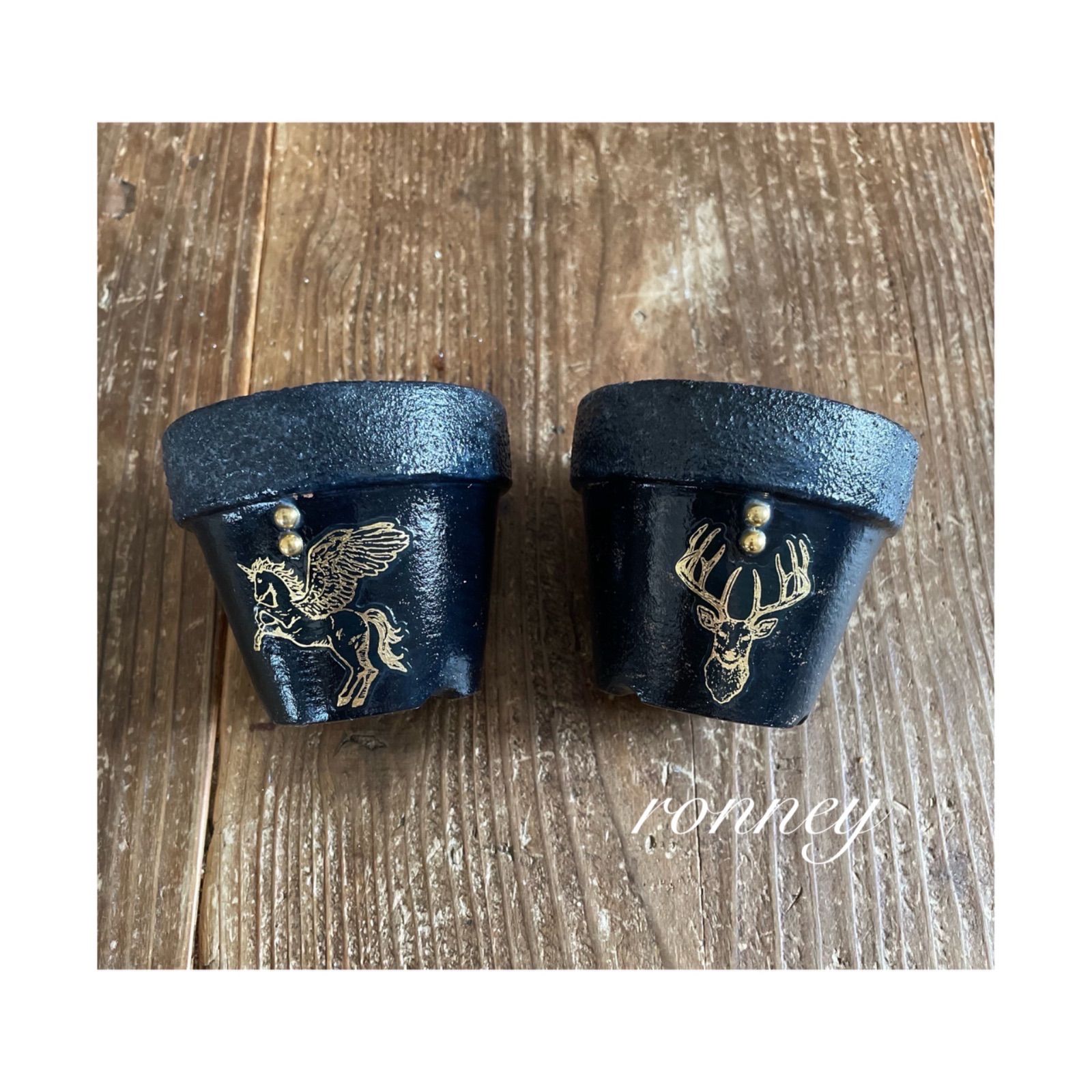 リメイク鉢 リメ鉢 カッコいい 黒 素焼き鉢 スタッズ - メルカリ