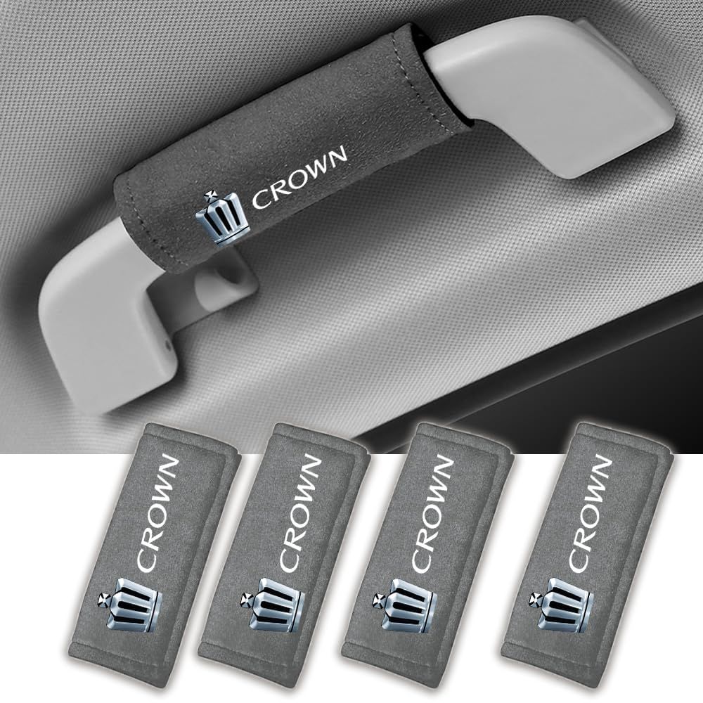 【Fumezu】 アシストグリップカバー 車 互換性 クラウン 適合カーグリップカバー 保護グリップ マジックテープ 運転席助手席側グリップカバー 汎用簡単取付 カーアクセサリー グレー 4個 ...