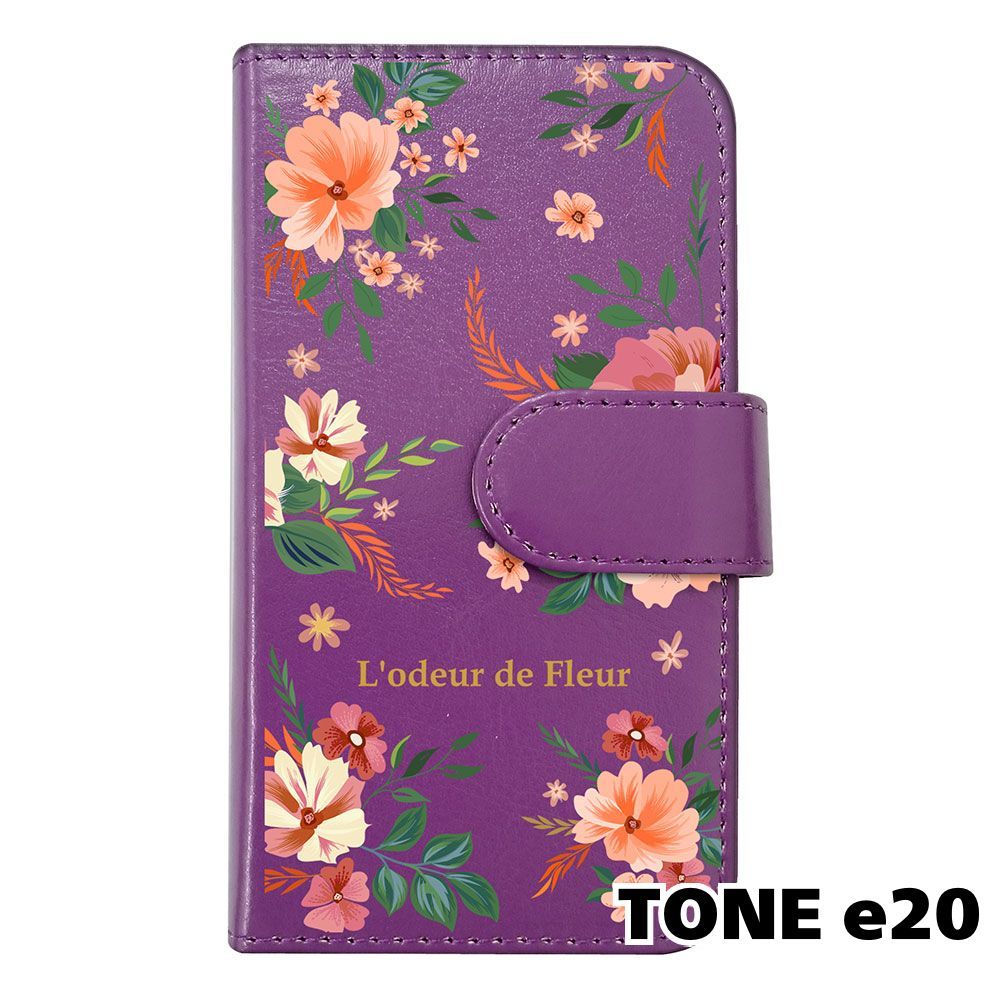 【新品未使用】 TONE e20 トーンe20 手帳型スマホ ケース 花柄 (手帳パープル×ワイルドフラワーレッド柄) ボタニカル フラワー おしゃれ カード収納 PUレザー flip2 ...