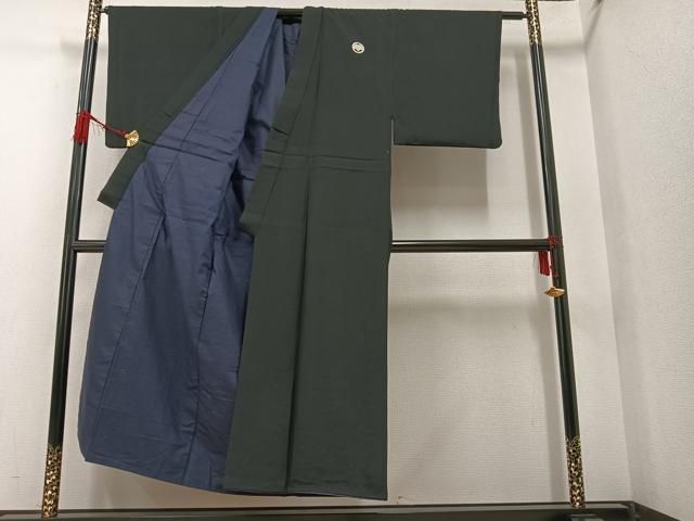 平和屋着物○男性 黒紋付 羽織セット 正絹 逸品 AAAW0020ph