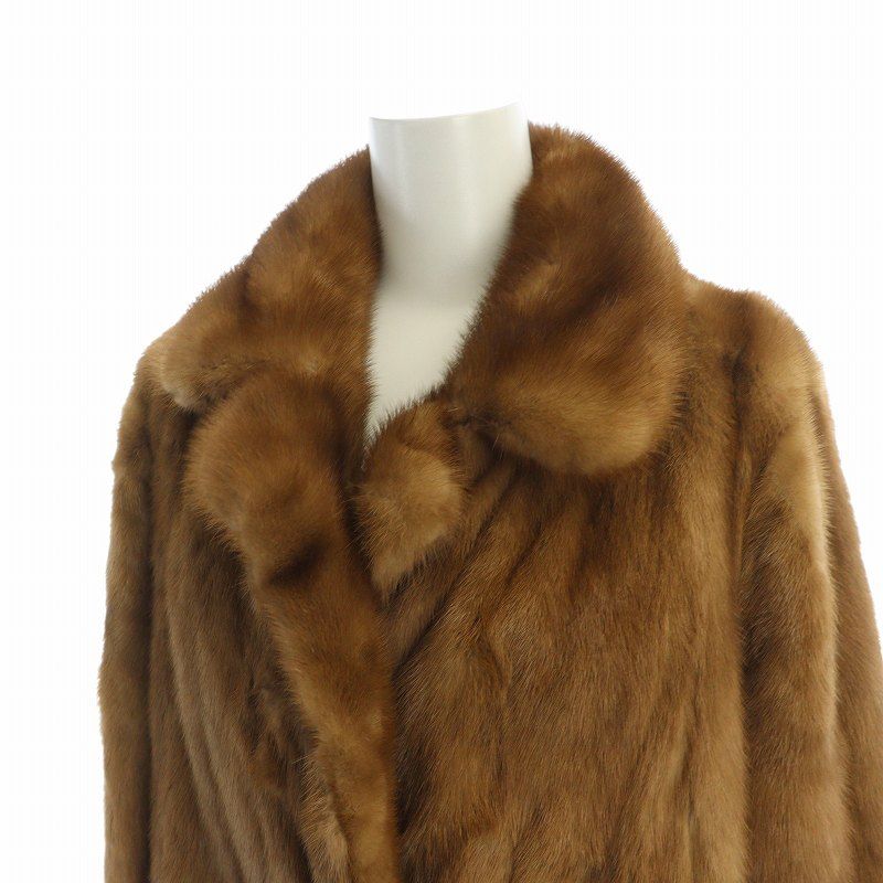 ノーブランド ファーコート 毛皮コート ミンク ロング 11 L 茶