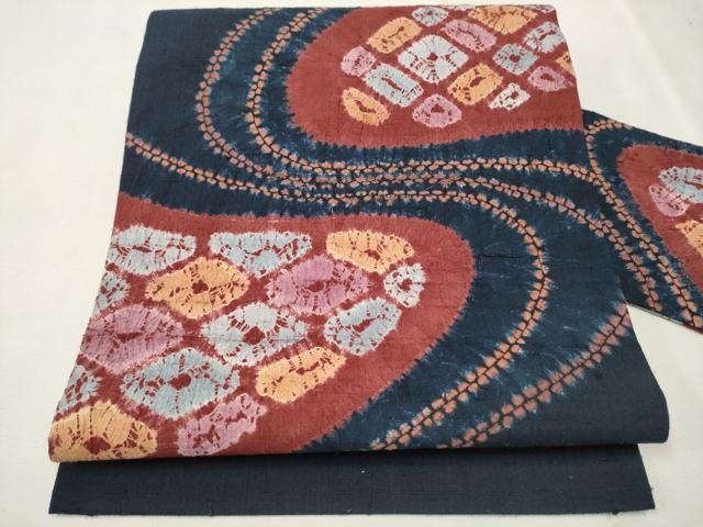 平和屋着物○九寸名古屋帯 紬地 絞り 流水文 正絹 逸品 CAAT8384hy