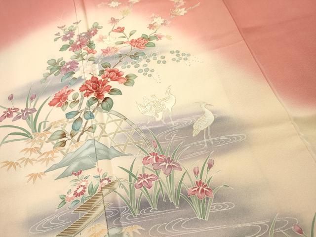 平和屋着物▽訪問着 単衣 総刺繍 籬草花文 暈し染め