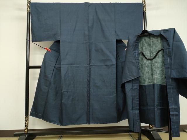 平和屋着物○男性 紬 アンサンブル 長羽織 120亀甲 総詰め 正絹 逸品