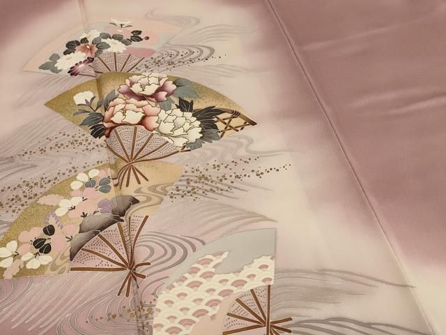 平和屋着物●訪問着　流水花文　暈し染め　金彩　正絹　逸品　AABA8812zg 平和屋着物□訪問着 流水扇面花文 暈し染め 金彩 正絹 逸品