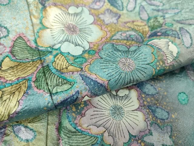 平和屋着物▽上質な紬 単衣 麻の葉文 正絹 逸品 AAAZ7153jh