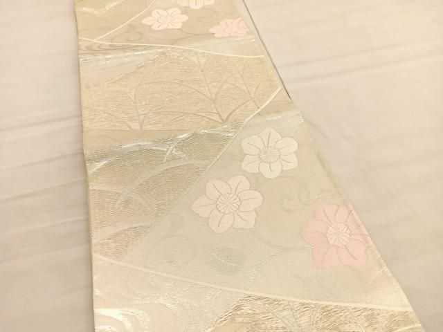 平和屋着物＊夏物 西陣 六通柄袋帯 草花文 銀糸 正絹 逸品 BAAV5367hv
