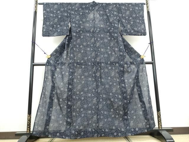 平和屋着物＊夏物 小紋 絽 草花文 洗える着物 AAAZ0455jd