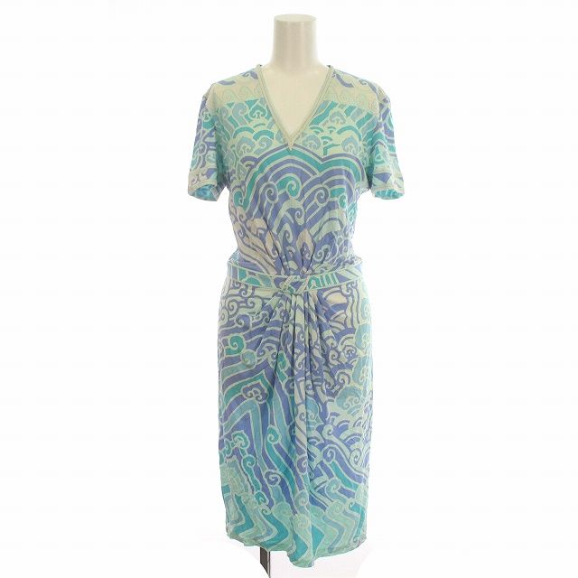 レオナール LEONARD PARIS ワンピース タイト 半袖 ひざ丈 総柄 36 S 水色 ライトブルー /☆G - メルカリ