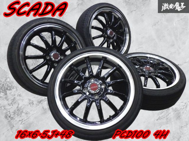 【キレイ SCADA エスカーダ 16インチ】16×5.5J +48 PCD00 4穴 黒ポリ 4本 夏タイヤ 165/45R16 軽カー ...