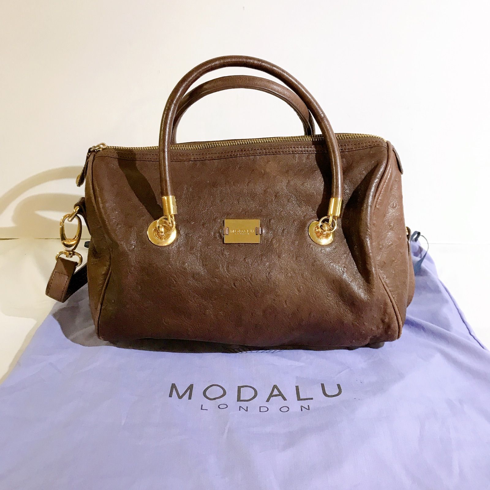 【美品】 MODALU leather bag モダール オーストリッチ レザー ハンドバッグ - メルカリ