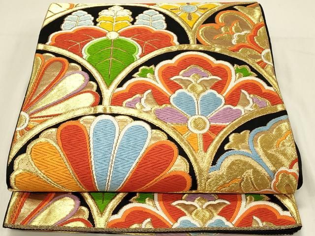 平和屋着物●太鼓柄袋帯　紬地　すくい織　抽象文様　跳兎　正絹　逸品　DAAY0022ob 平和屋着物○太鼓柄袋帯 紬地 すくい織 抽象文様 跳兎 正絹