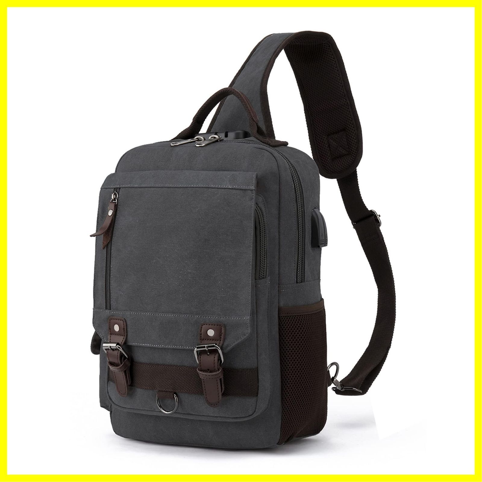 【在庫処分】帆布 A4 ビッグ 安全ロック付き USB充電ポート 13インチPC 斜めがけバッグ ミリタリーバッグ ワンショルダーバッグ 大容量 ボディバッグ ベーシックパワー ...