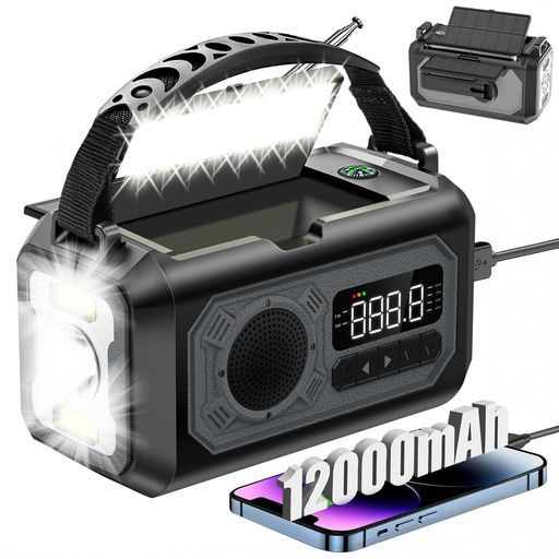 12000mAh電池内蔵】防災ラジオソーラー多機能ラジオ手回しラジオラジオ