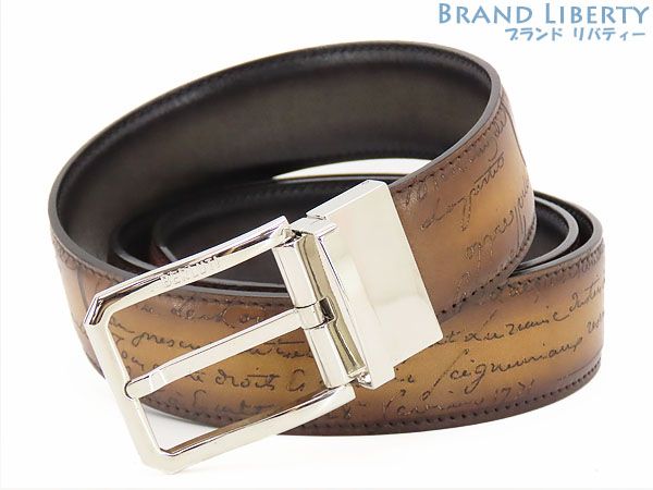 【新品同様】ベルルッティ Berluti カリグラフィ ヴァーサタイル スクリットレザー 35MM リバーシブル ベルト 95/38 NERO ...